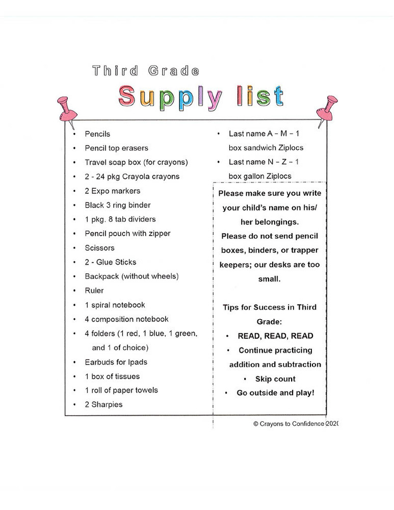 3rd Grade Supply List Hurricane Town Elementary School 3rd Grade Supply List Hurricane Town Elementary School